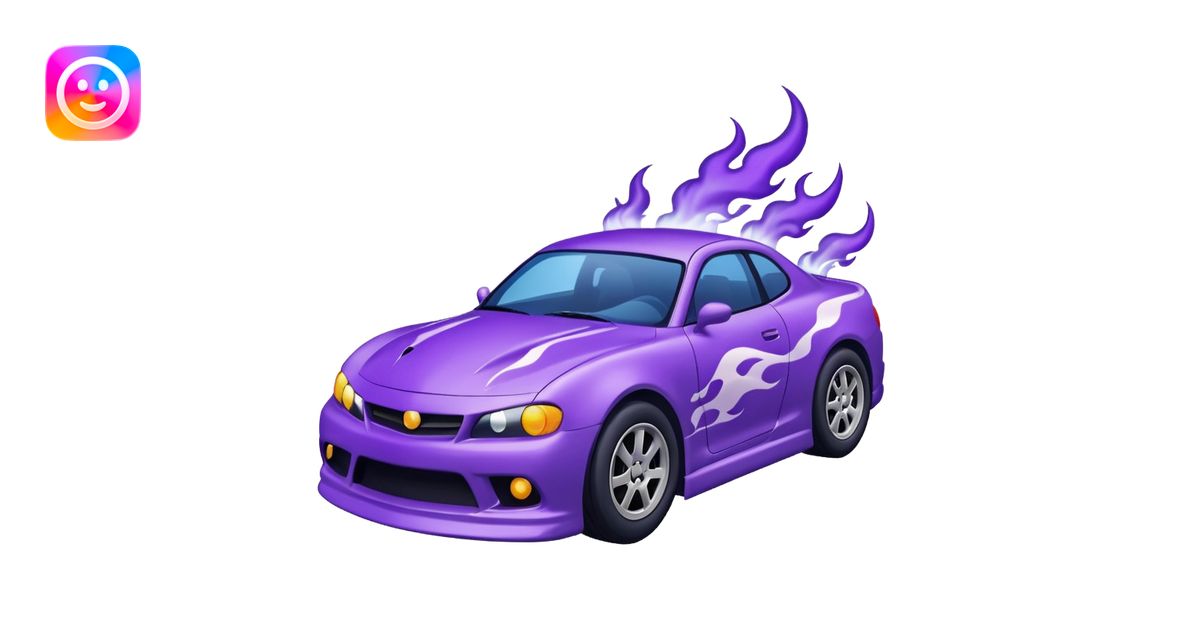 Purple car drifting with navy blue flames coming out of the rear tires ...