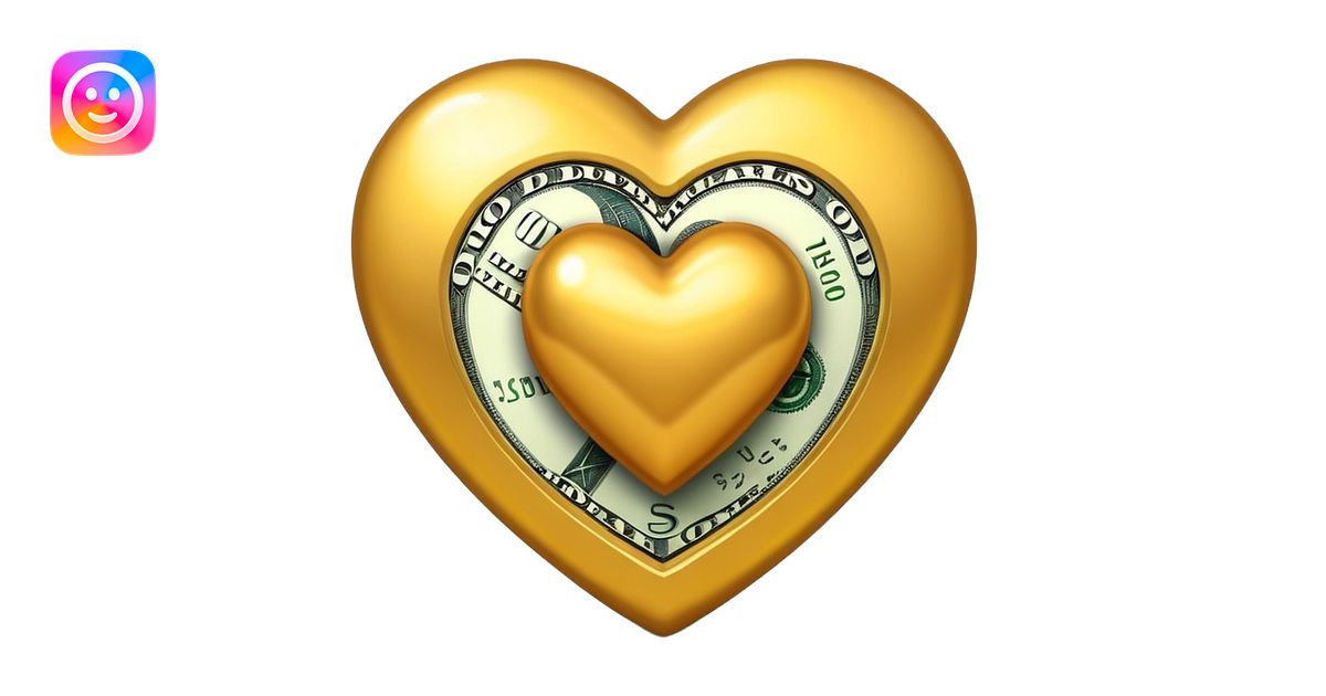 A golden heart with a dollars pattern around it emoji | AI Emoji Generator