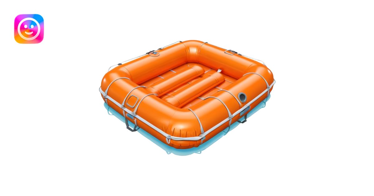 3D render of Life Raft made of shiny inflatable vinyl, visible seam ...