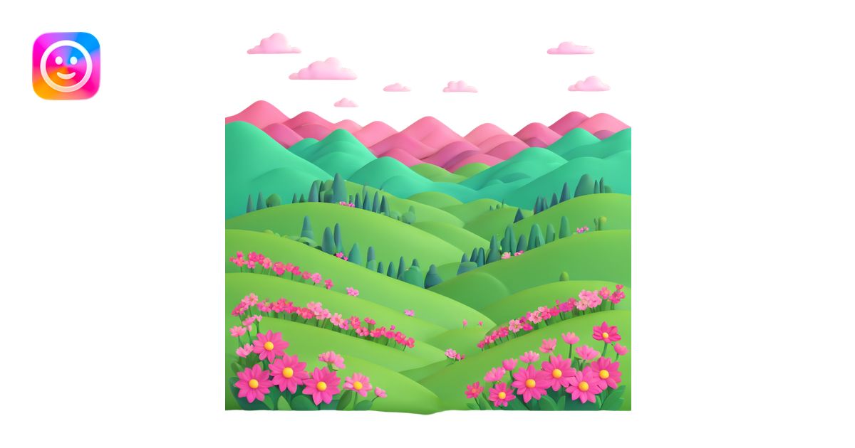 pink landscape with hills and flowers emoji | AI Emoji Generator