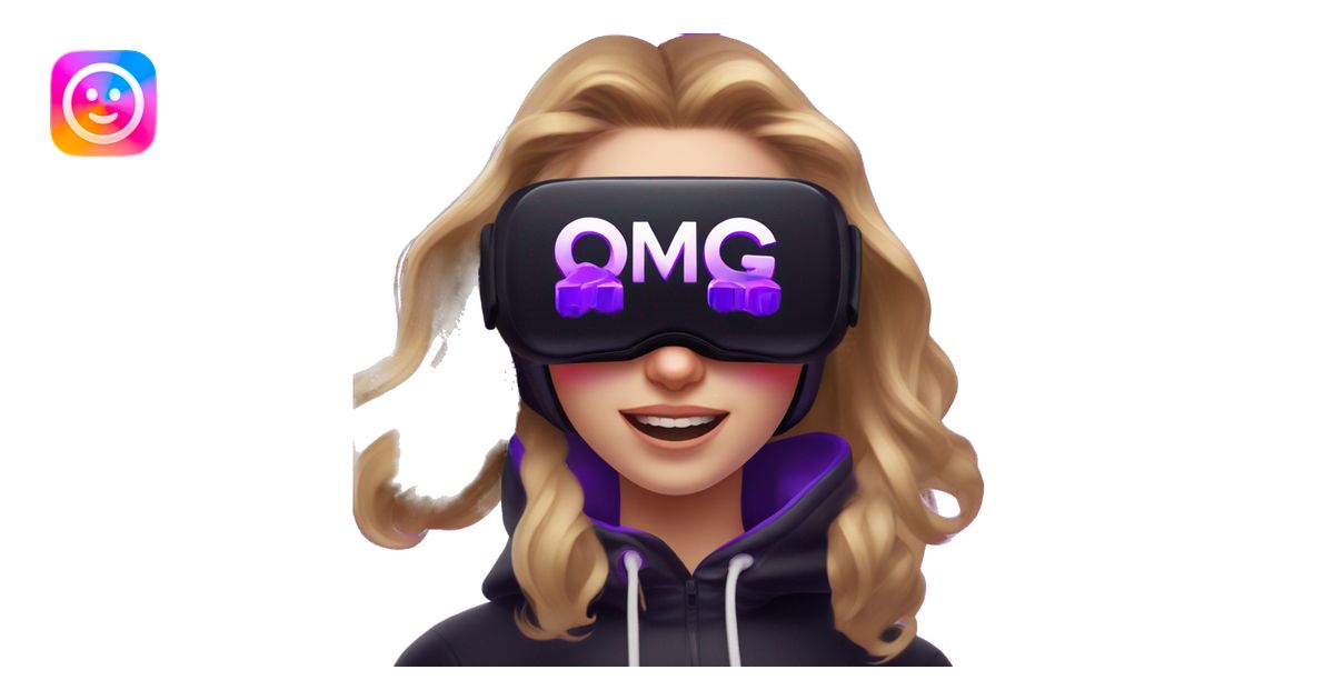 Russian girl wearing black hoody with violet letters "OMG", in vr ...