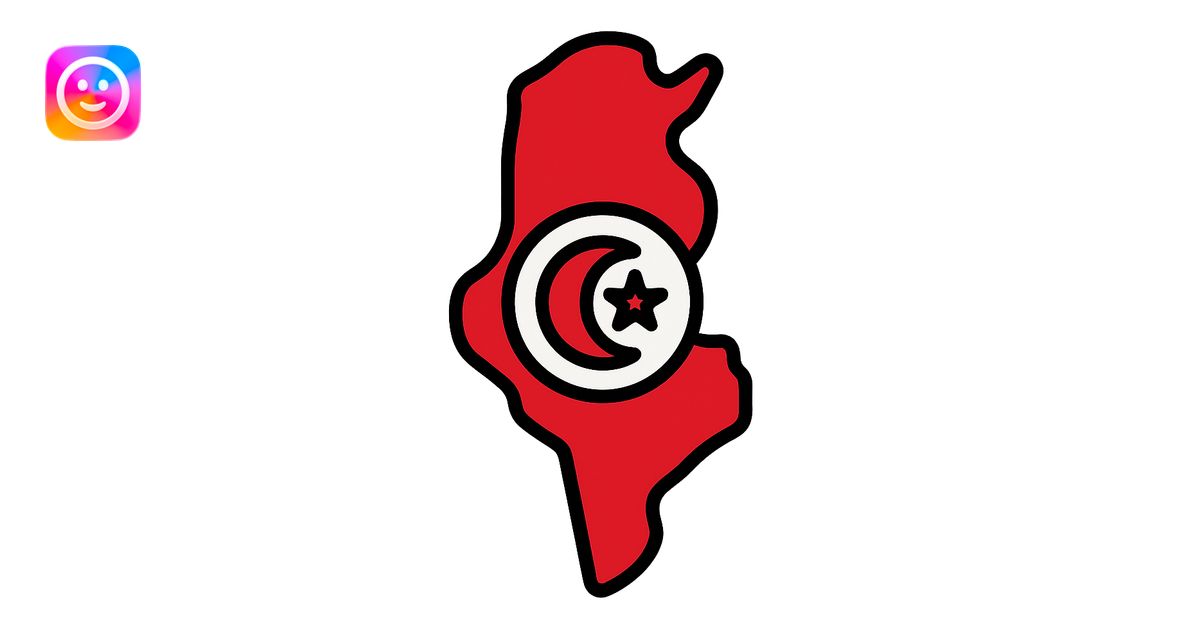 icon of Tunisia's map with a red and white color scheme, crescent and ...