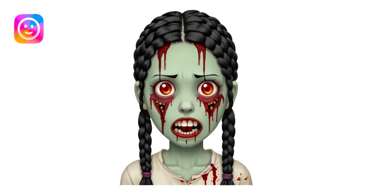 make a zombie with a ruined mouth girl with black braids emoji | AI ...