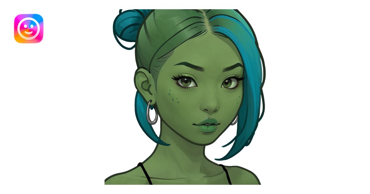 asian girl with blue scene hair with a septum and an eyebrow piercing ...