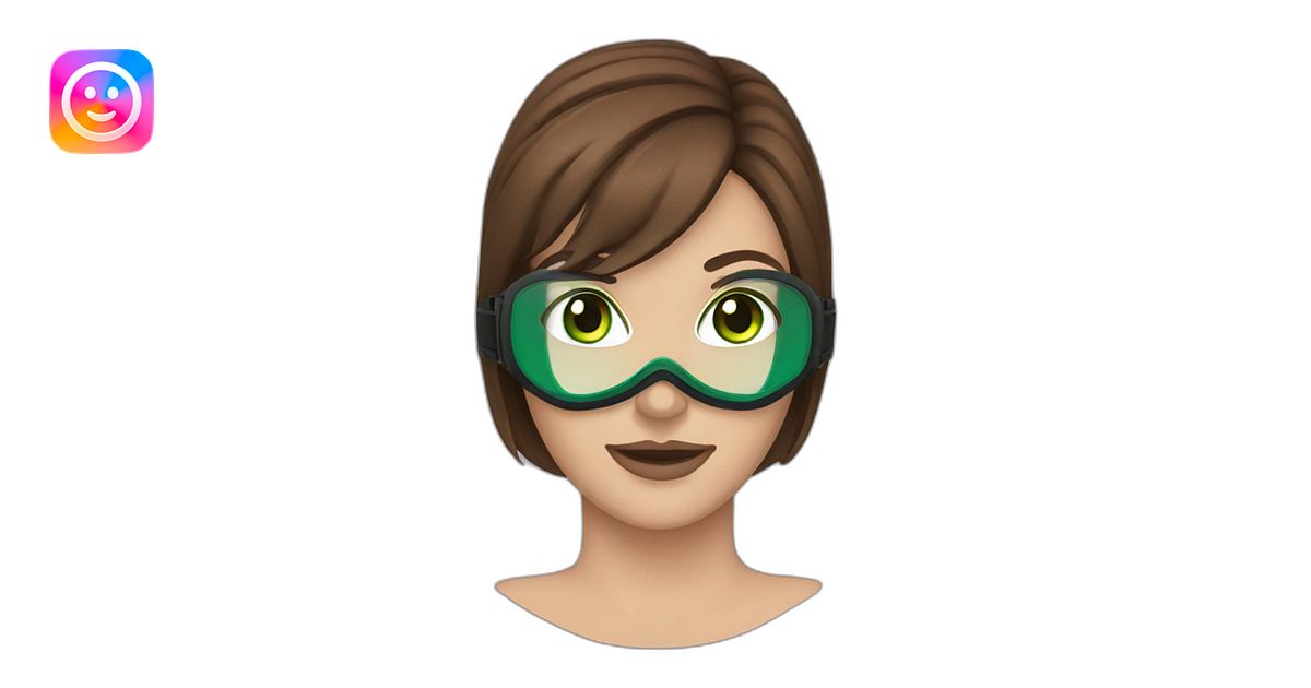 woman brown hair diving mask with green eyes emoji | AI Emoji Generator