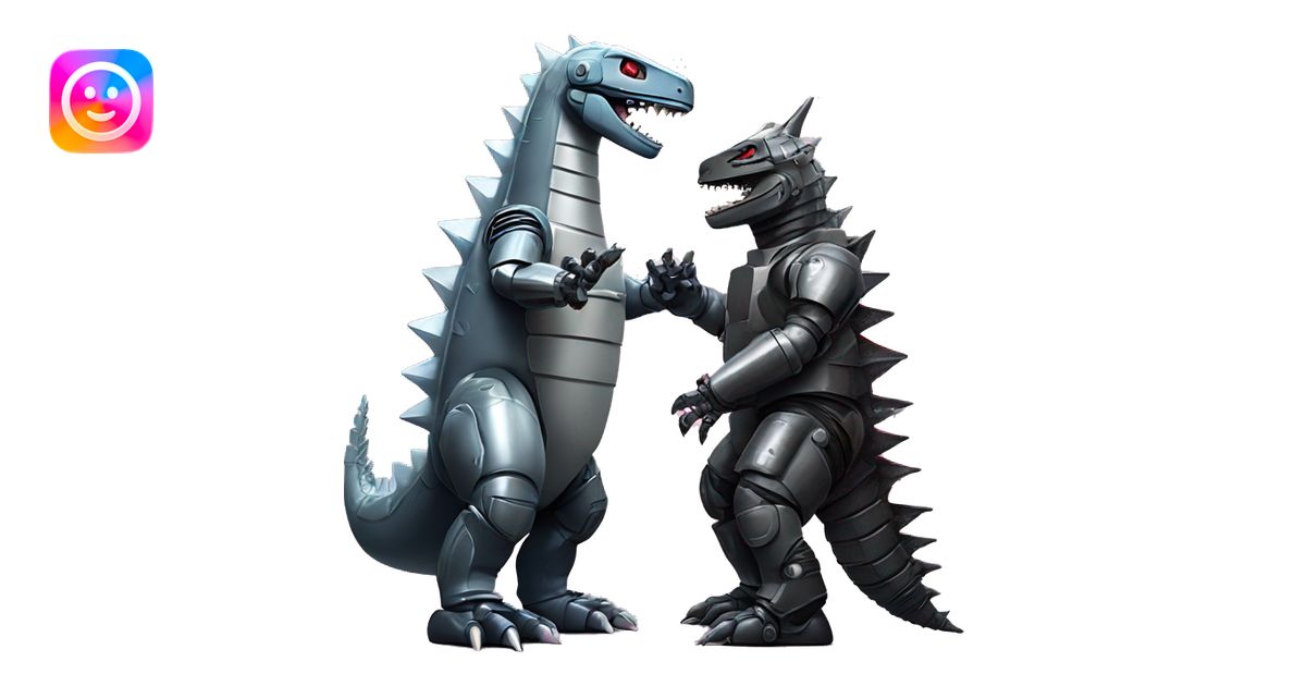 Mechagodzilla and Godzilla in love emoji | AI Emoji Generator