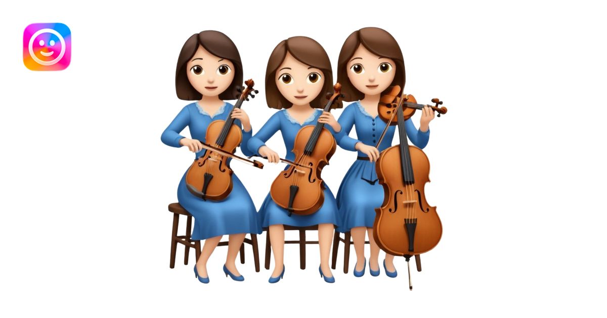 Create an imagine of three brunette women playing string instruments ...