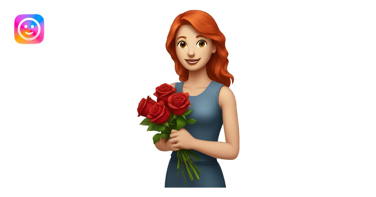 Redhead woman with bouquet of red roses emoji | AI Emoji Generator