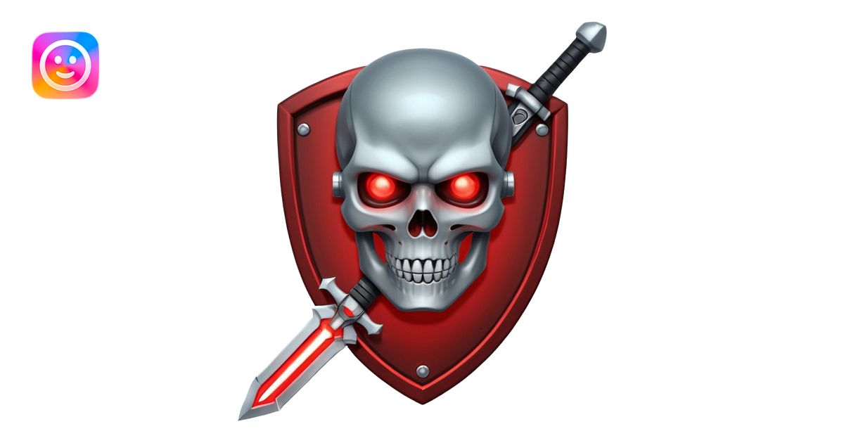 Sci-fi shield badge, terminator style skull, glowing red eyes, crossed ...