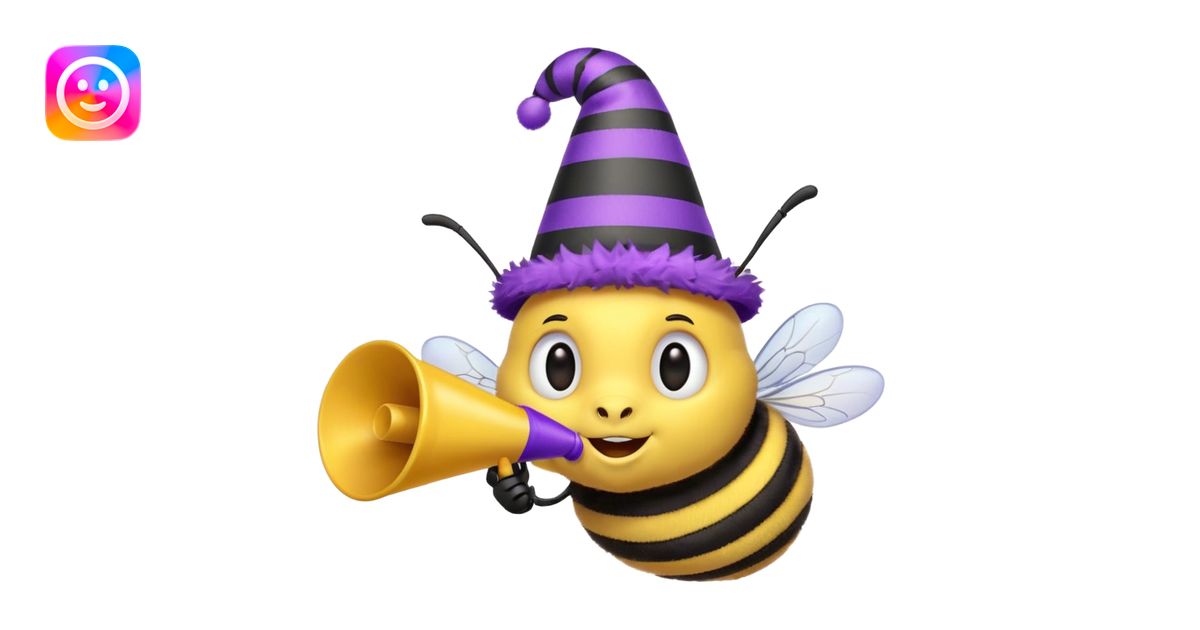 a Bee with purle Birthday Hat, Bee blowing party horn emoji | AI Emoji ...
