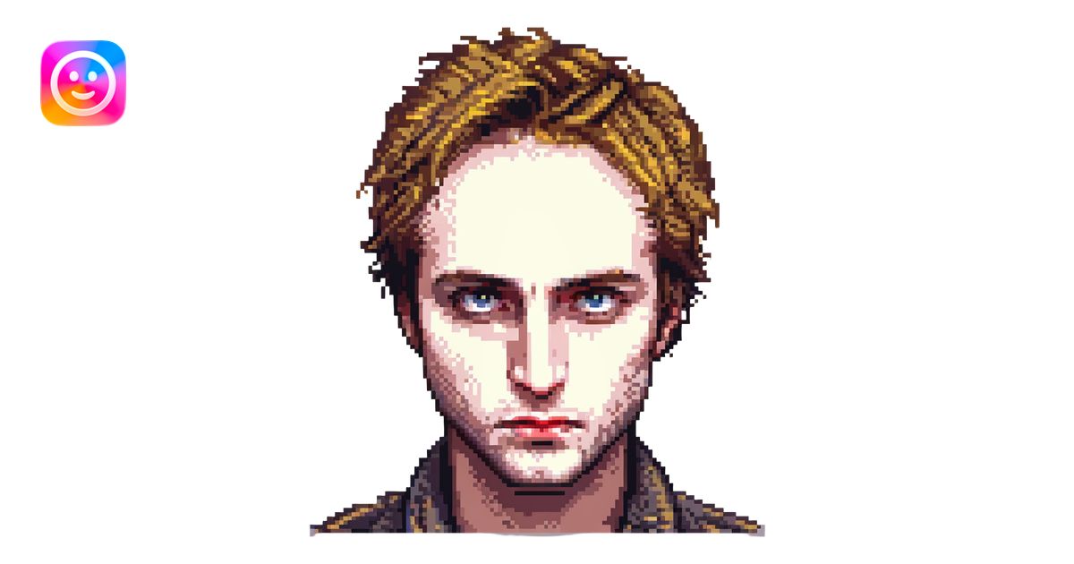 Pixel art version of Robert Pattinson, expressive eyes, defined jawline ...