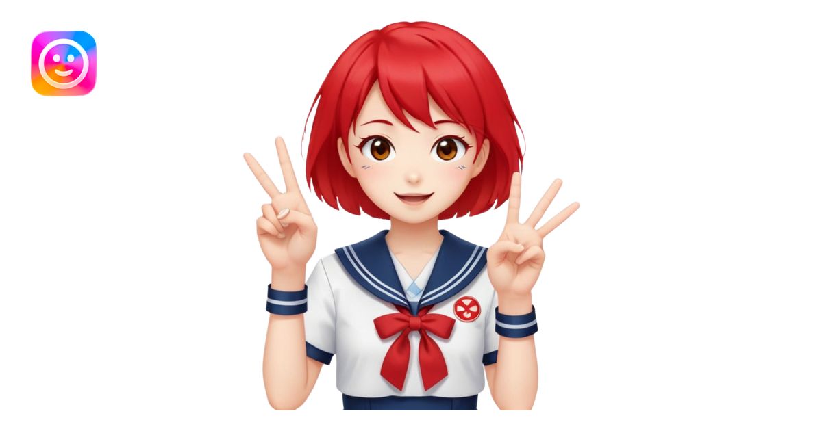 Energetic anime girl with short bright red hair wearing Japanese sailor ...