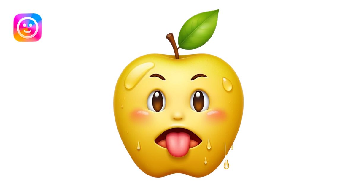 classic yellow apple emoji face, exaggerated pout, tongue out, spit ...