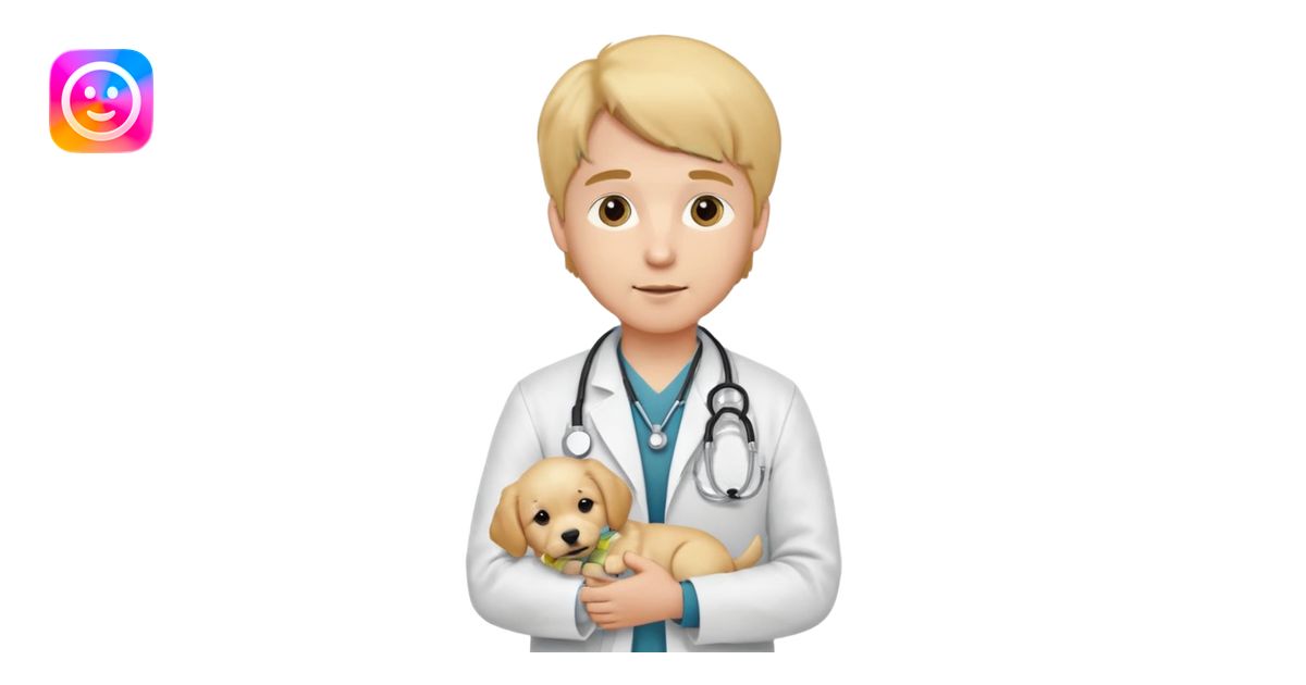 Young male vet – white coat, stethoscope, holding puppy. emoji | AI ...
