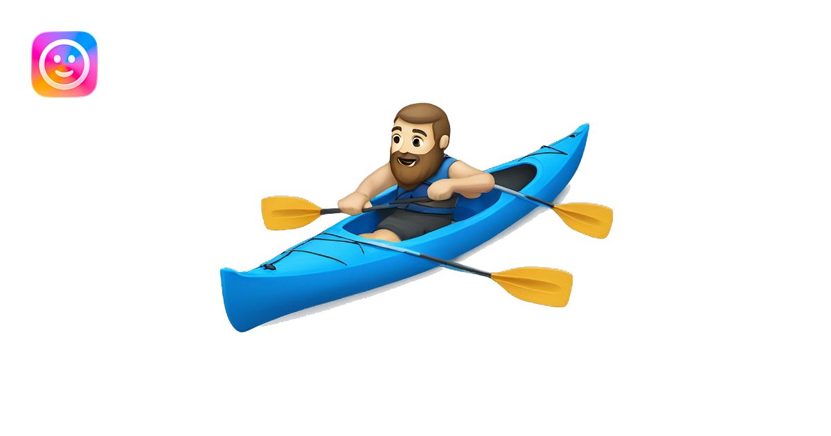 Man with beard paddling blue kayak emoji | AI Emoji Generator