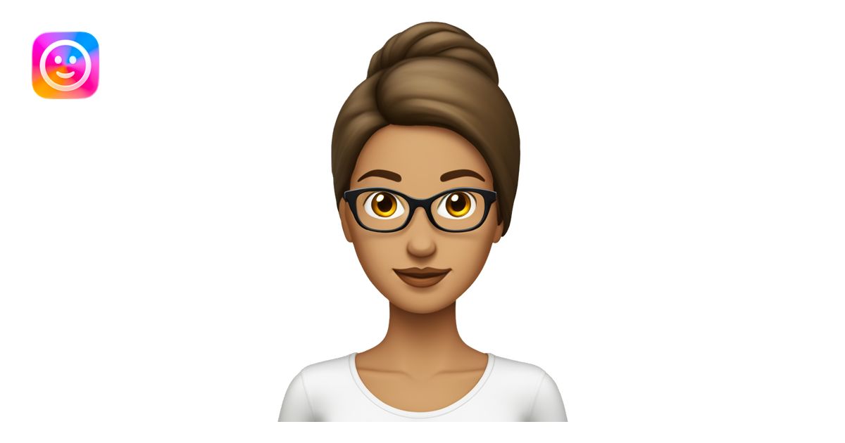 Femme cheveux lisse long brun lunette qui est en train de lire emoji ...
