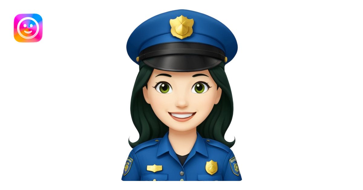 Female POLICE IN green, long black hair, happy smile emoji | AI Emoji ...