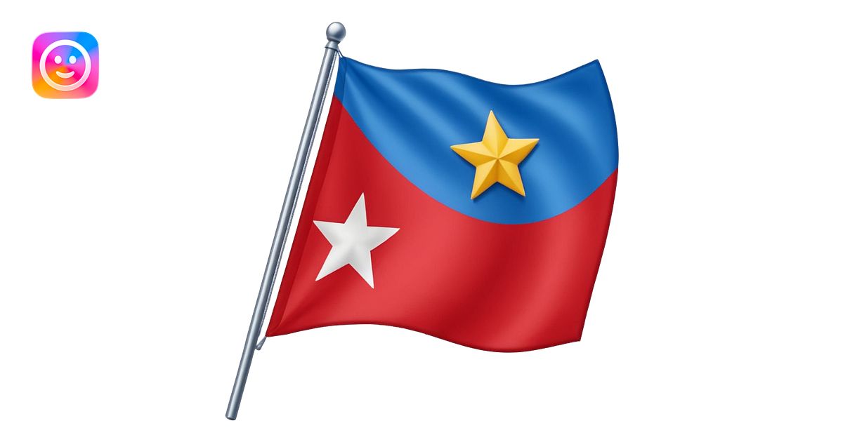 Bandeira vermelha, com uma faixa branca na diagonal, e uma estrela azul ...