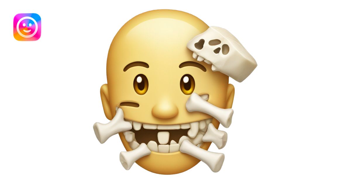 Smiling emoji with a bone in its mouth emoji | AI Emoji Generator