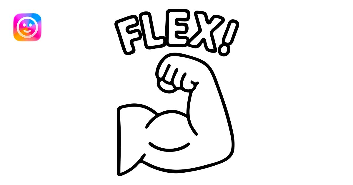 bold cartoon emoji of a flexed arm muscle, ‘FLEX!’ in big, fun letters ...