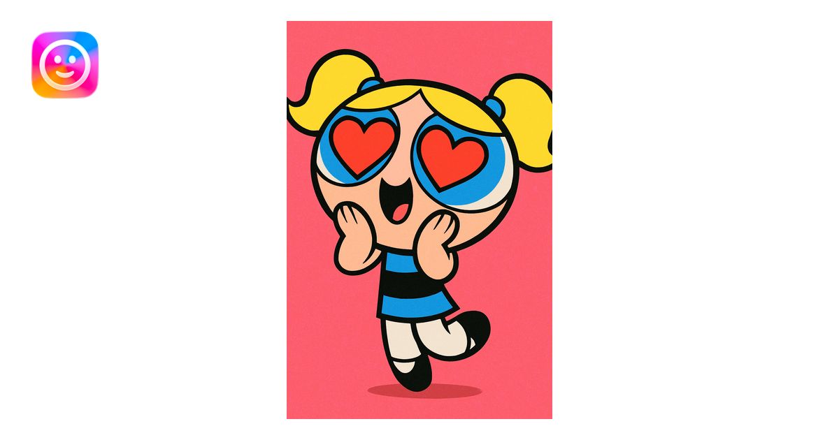 Powerpuff Girls character with a love/heart eyes emotion, cartoon style ...