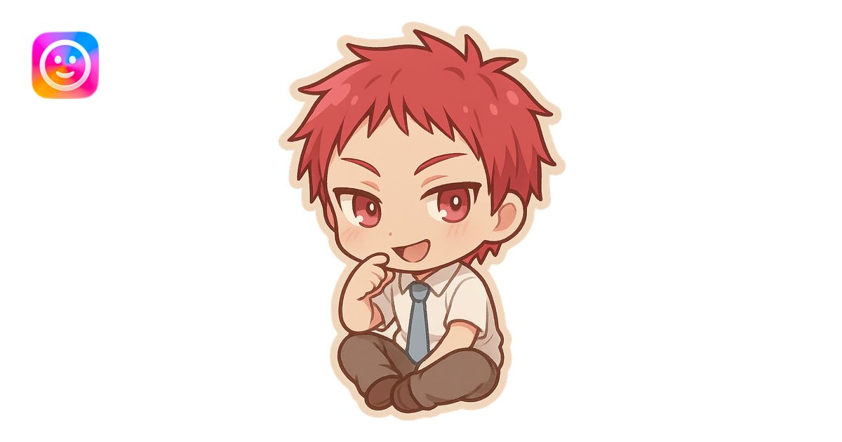 Akashi Seijuurou as a chibi icon, sitting pose, playful expression, red ...