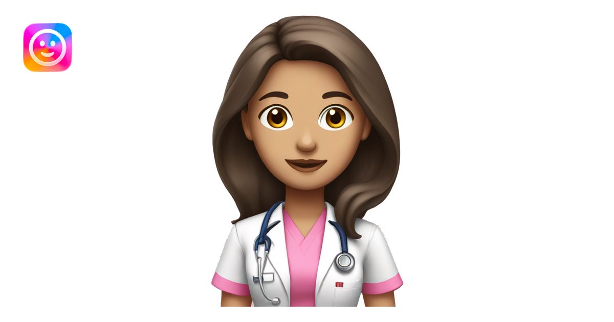 pretty brunette nurse with long hair in pink scrubs emoji | AI Emoji ...