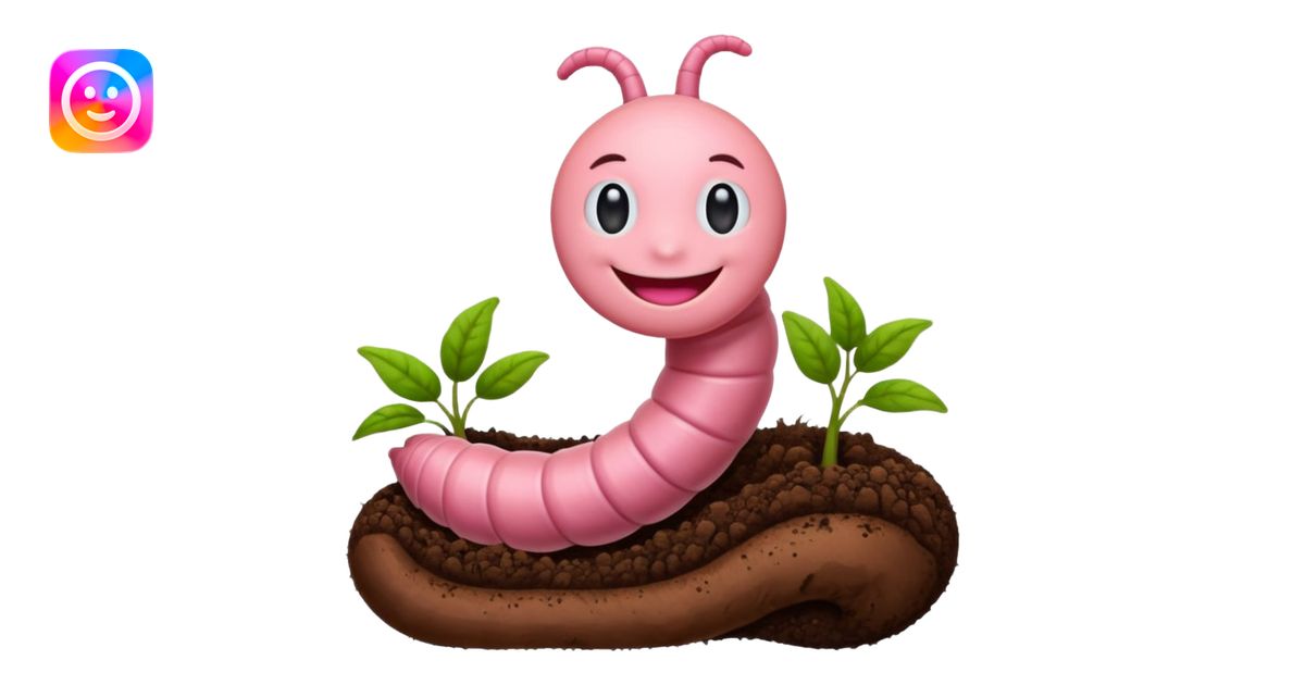 Pink worm smiling in soil emoji | AI Emoji Generator