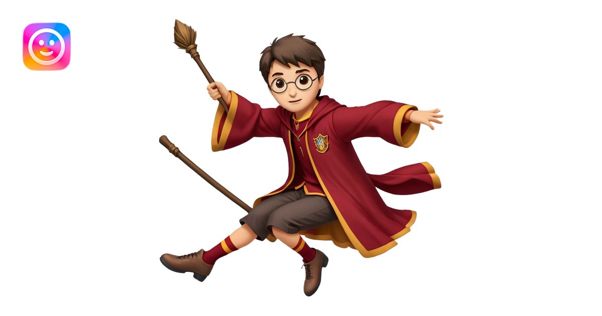 Cartoon-style illustration of Harry Potter flying on a broomstick ...