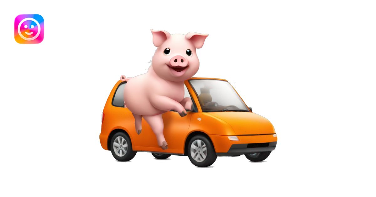 Pig driving orange mpv car emoji | AI Emoji Generator