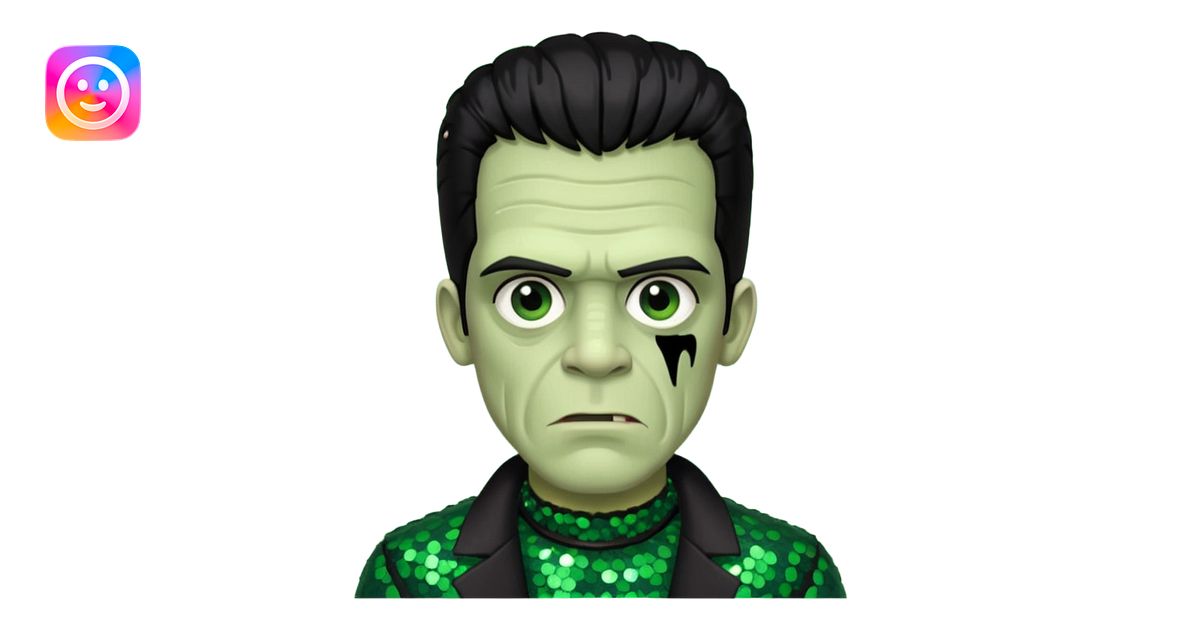 Frankenstein with black hair, dark green sequin outfit emoji | AI Emoji ...