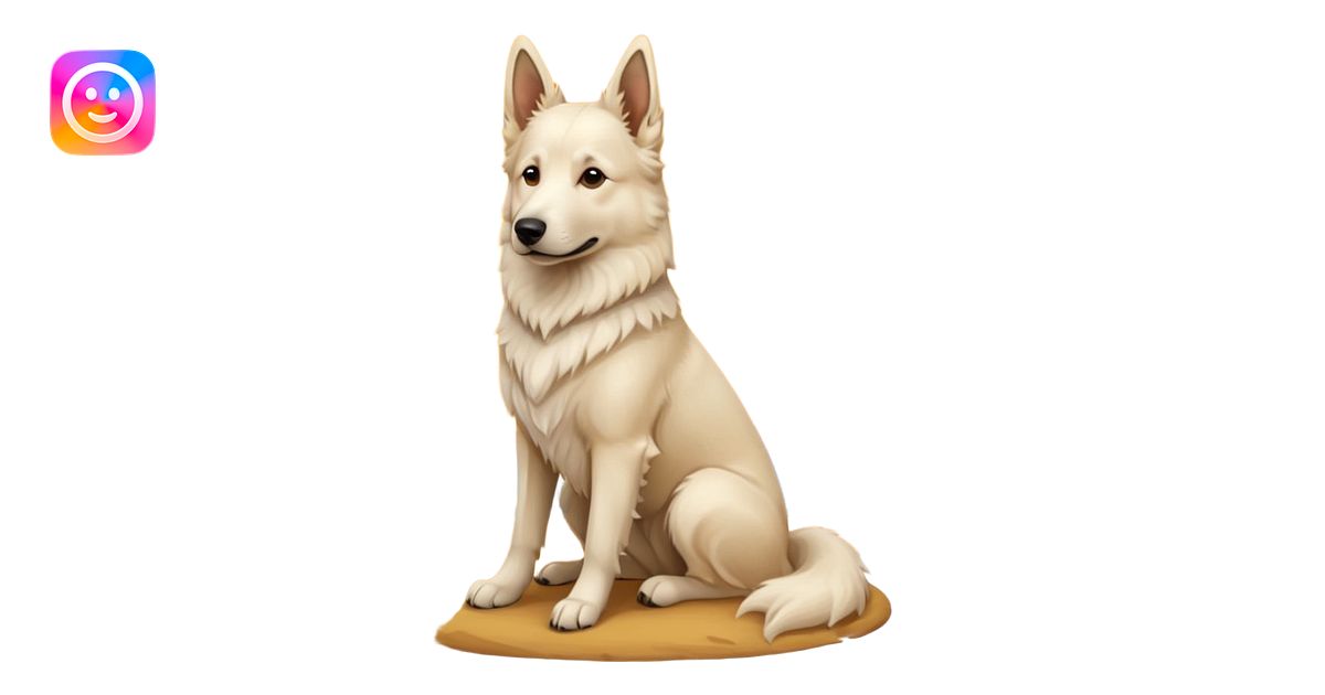 White belgian Shepard sit in A sunset emoji | AI Emoji Generator