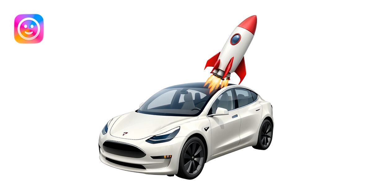 Tesla model 3 white. Rockets mounted on roof emoji | AI Emoji Generator