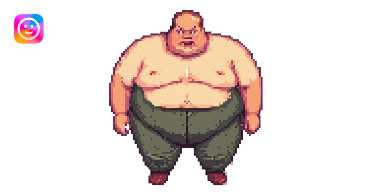 Make the fat man drool all over the ground in pixel art style, keeping ...