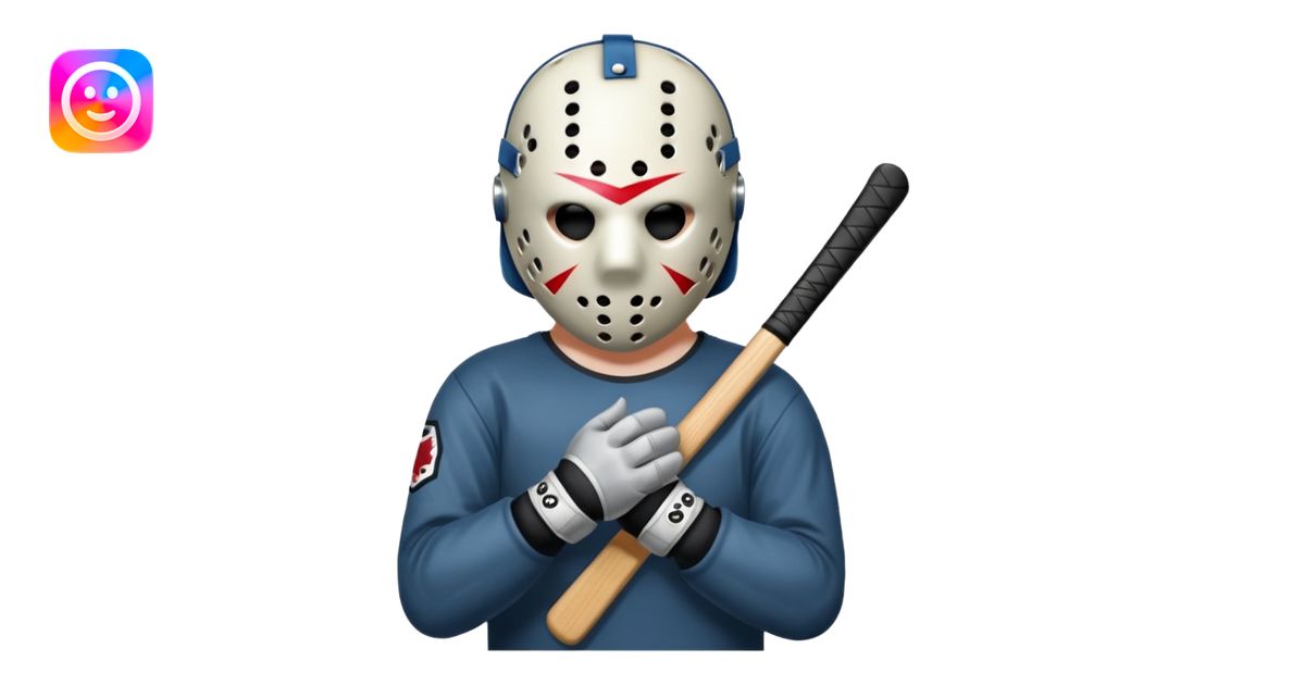a cartoon image of Jason Voorhees, looking cute, with his hands clasped ...