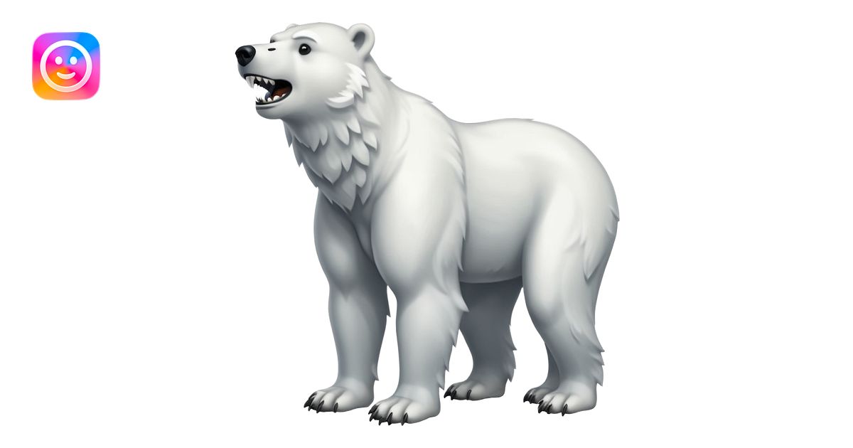 Polar bear and wolf hybrid with long upper canine legs teeth emoji | AI Emoji Generator