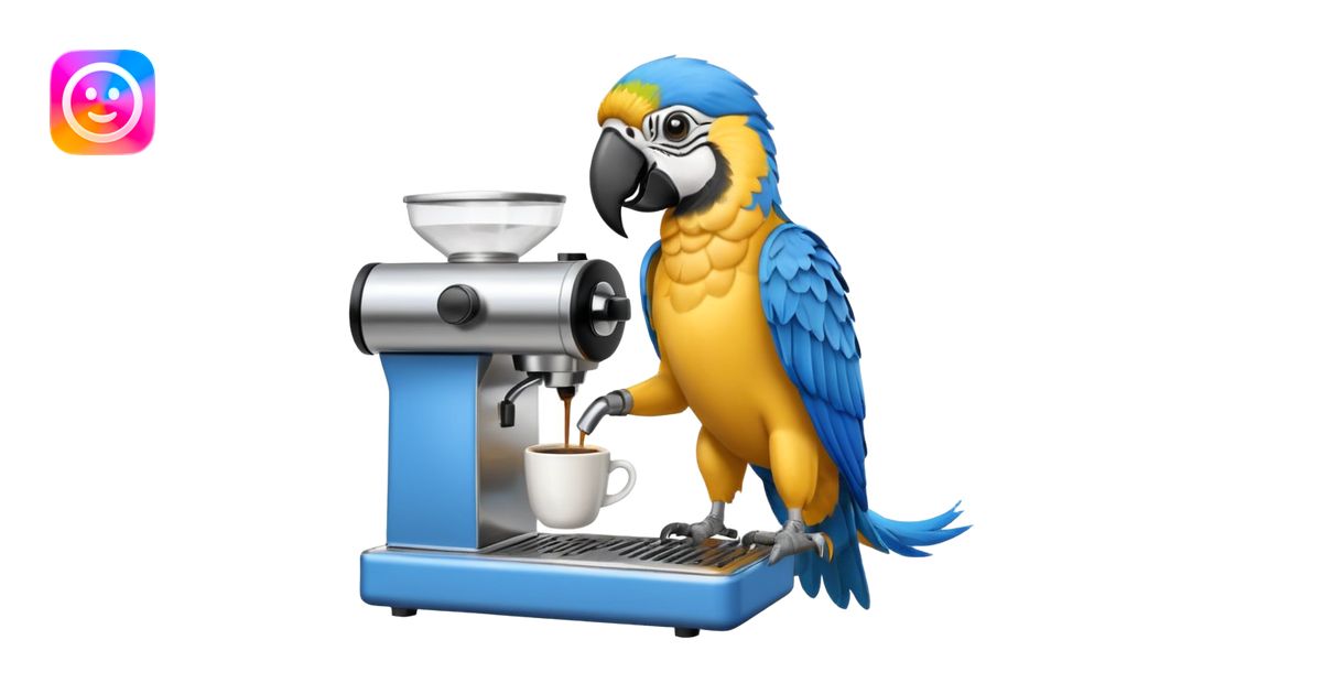 yellow and blue macaw using a espesso machine emoji | AI Emoji Generator