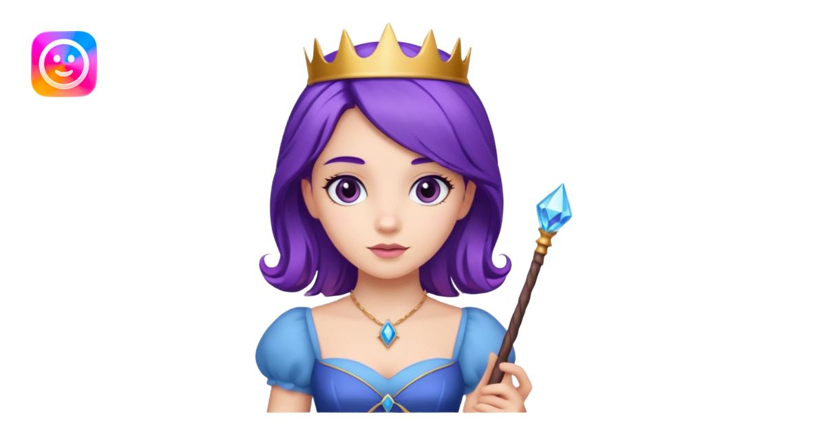 Princesses with Magic Wand in Purple Hair, blue dress emoji | AI Emoji ...