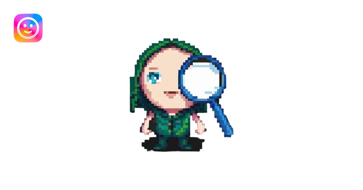 A pixelated character looking through a magnifying glass illustration ...