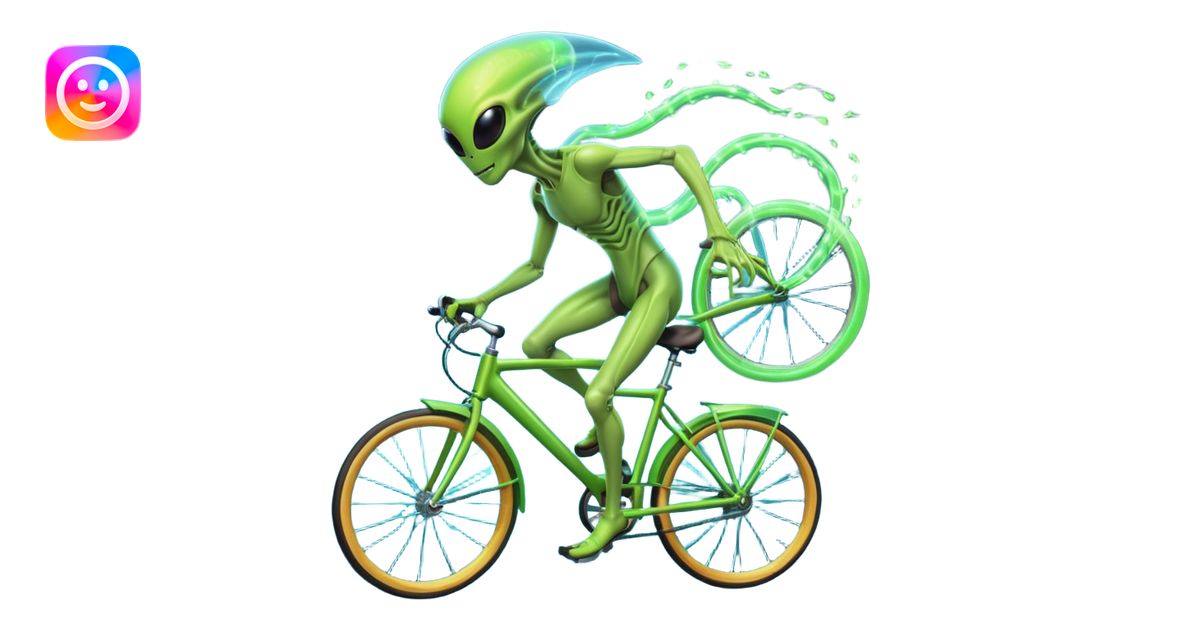 energy alien riding a bicycle, glowing light body, floating energy ...