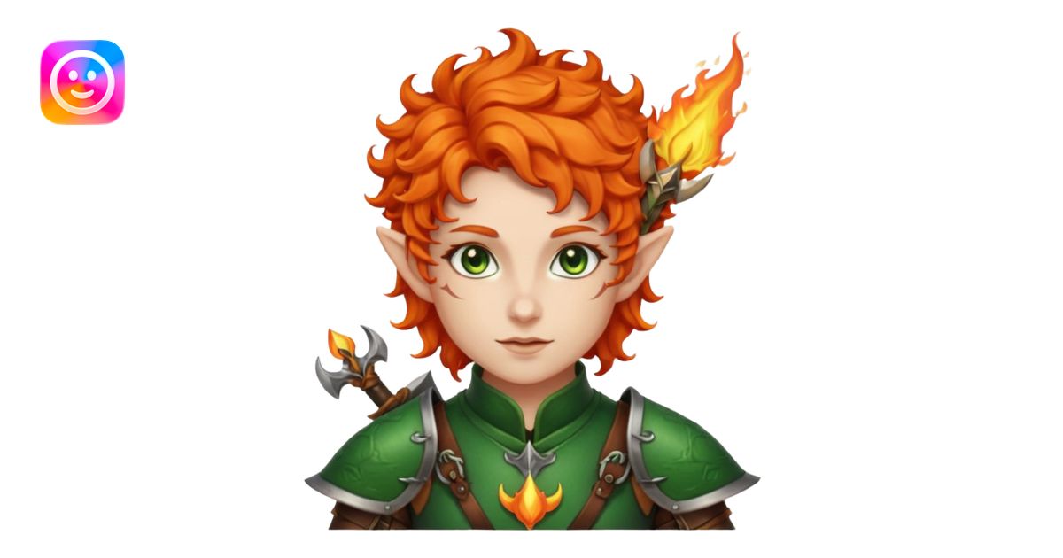 Archer elf with flaming orange curls emoji | AI Emoji Generator