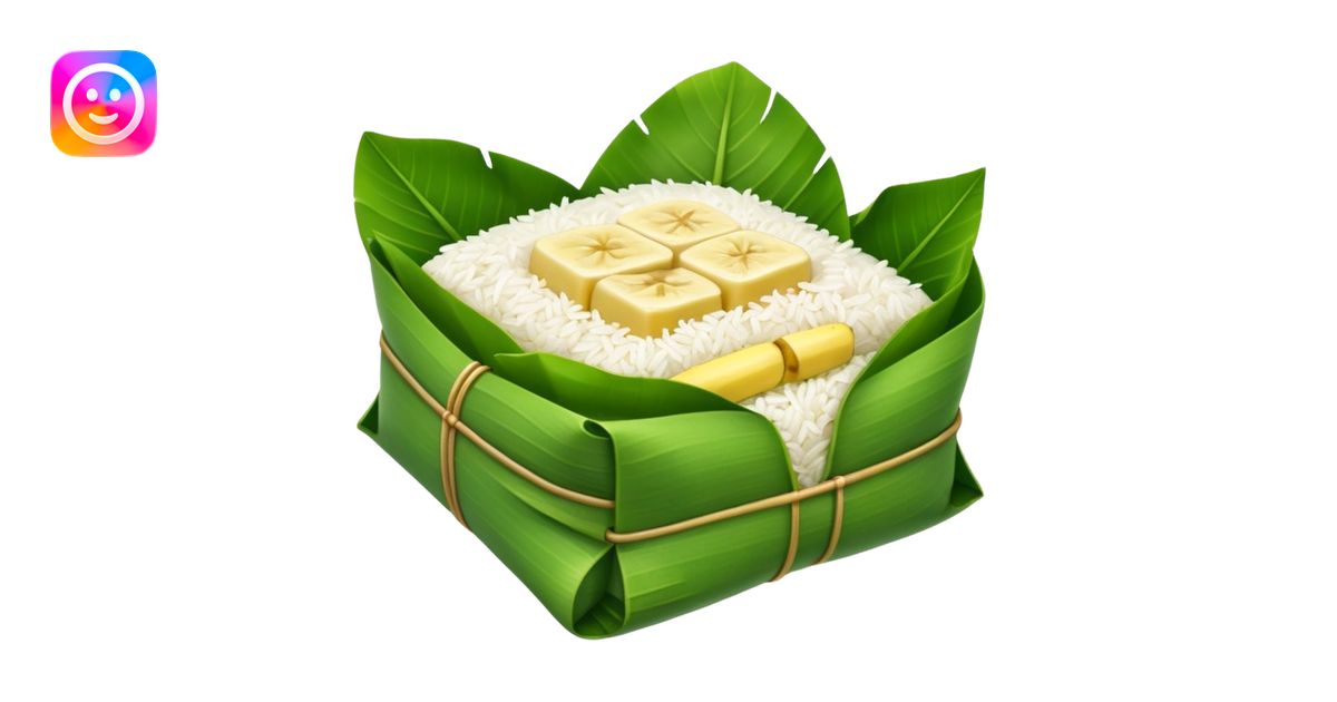rice wrapped in banana leaf square with top open emoji | AI Emoji Generator