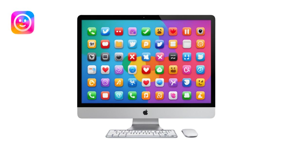 iMac screen displaying app icons in grid emoji | AI Emoji Generator