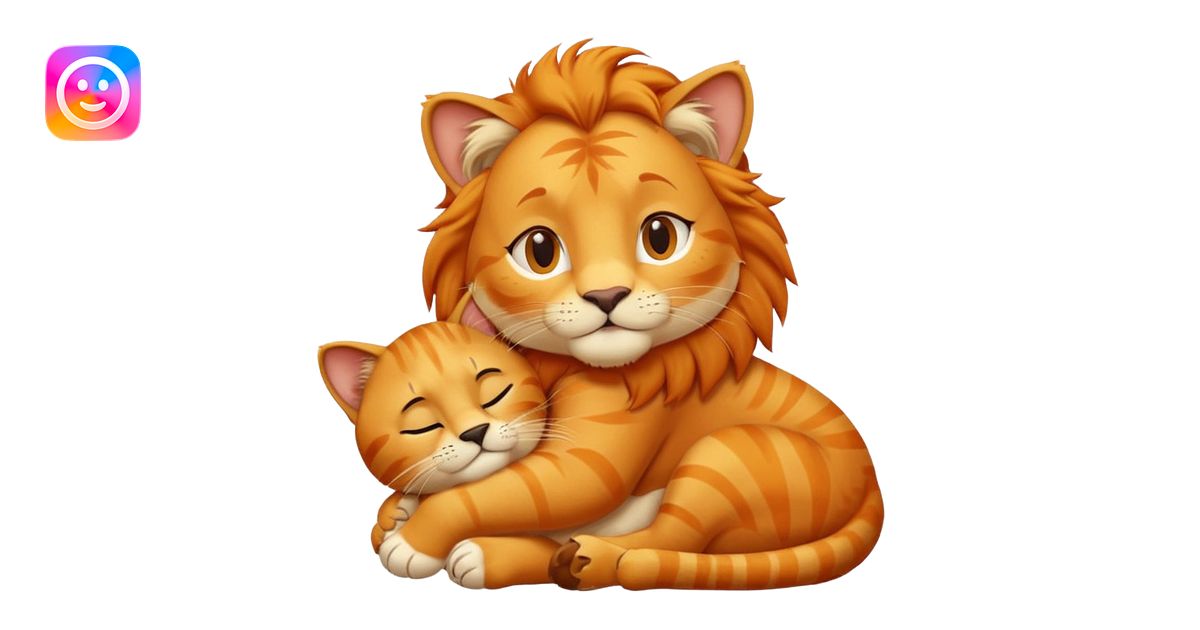 Animal Gata masajeando con la mano derecha la cabeza de un león emoji ...