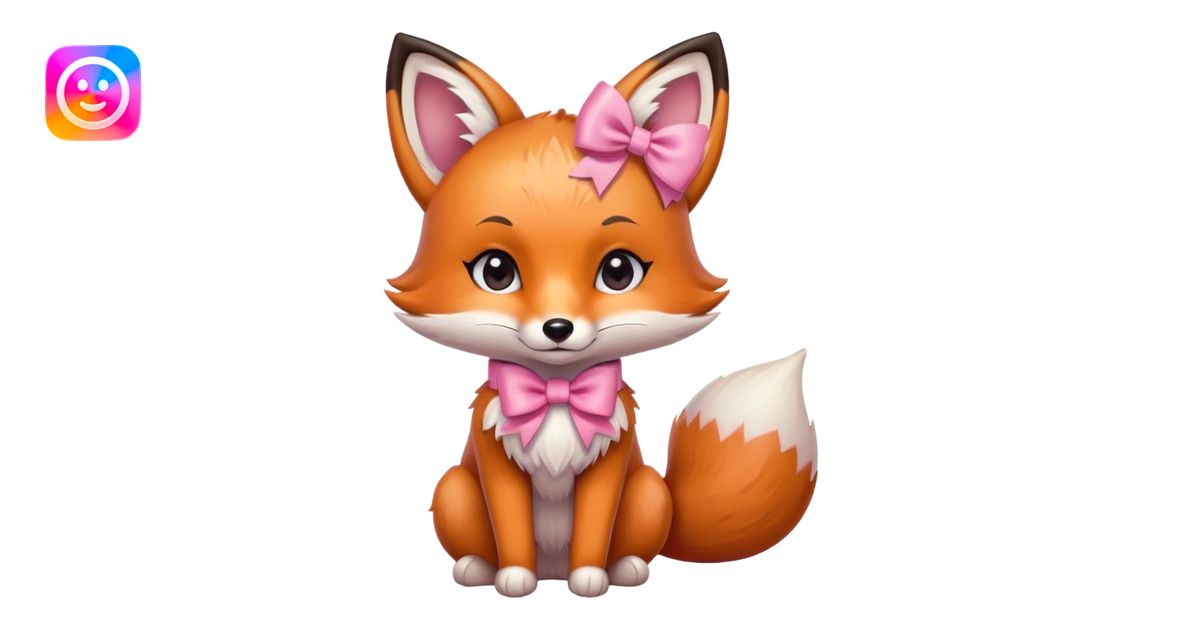 Cute fox with a pink bow sitting down emoji | AI Emoji Generator