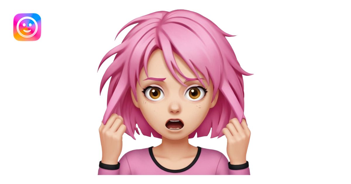 Manic ripping hair out female pink emoji | AI Emoji Generator