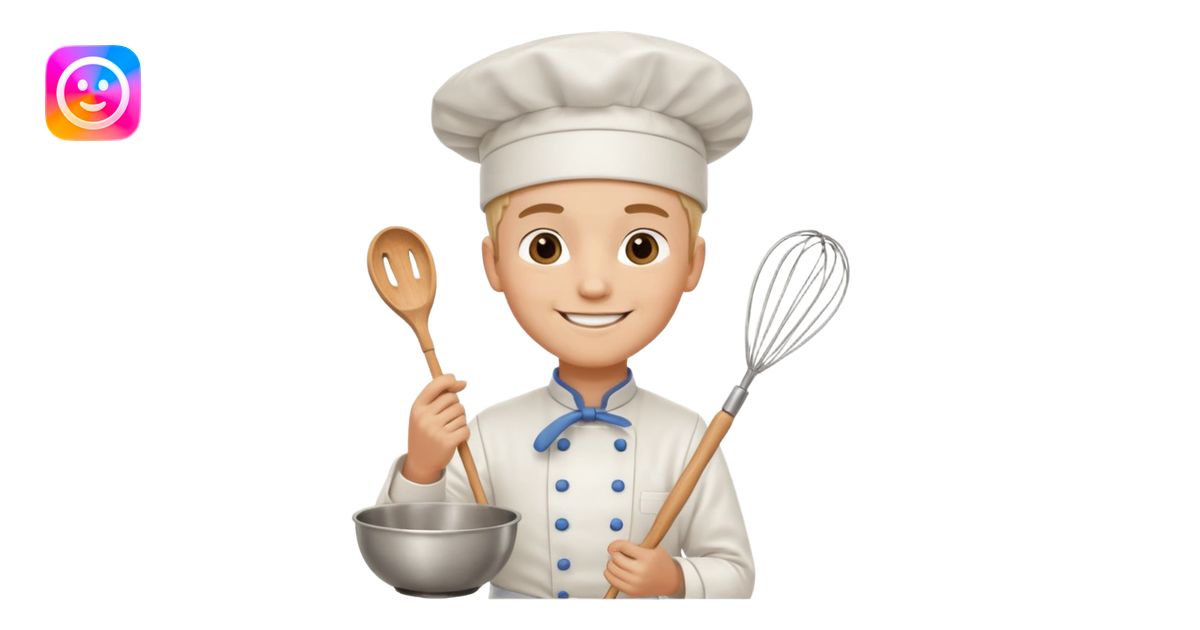 Male Young Pastry Chef – smiling, holding whisk and mixing bowl. emoji ...
