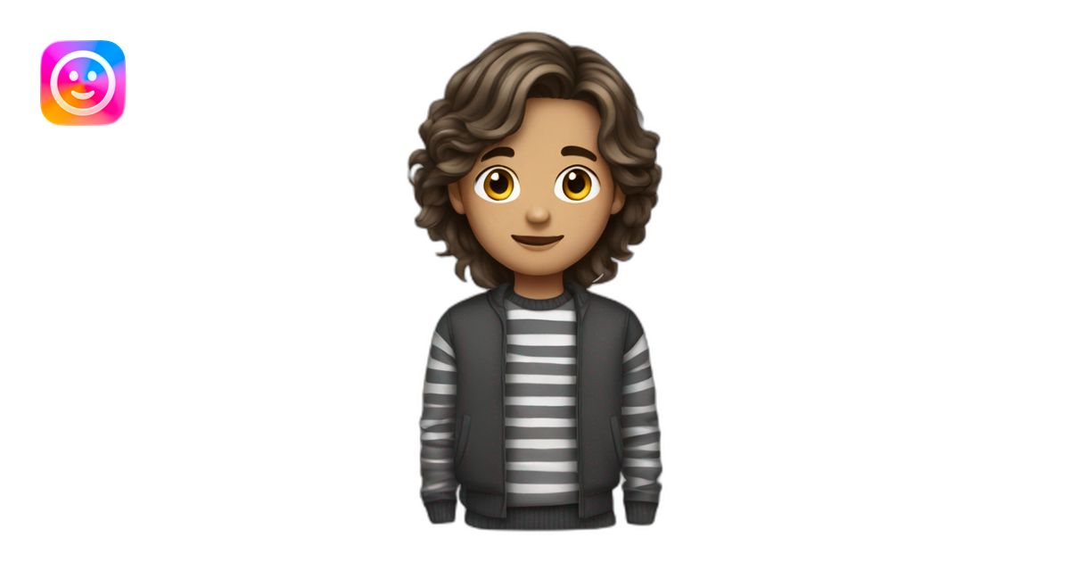 teenager boy brown long wavy hair and dark gray striped sweater emoji ...