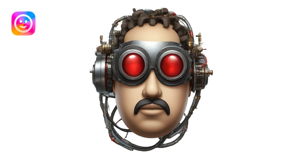 Fat cyborg head with red steampunk goggles, black goatee and circuits ...