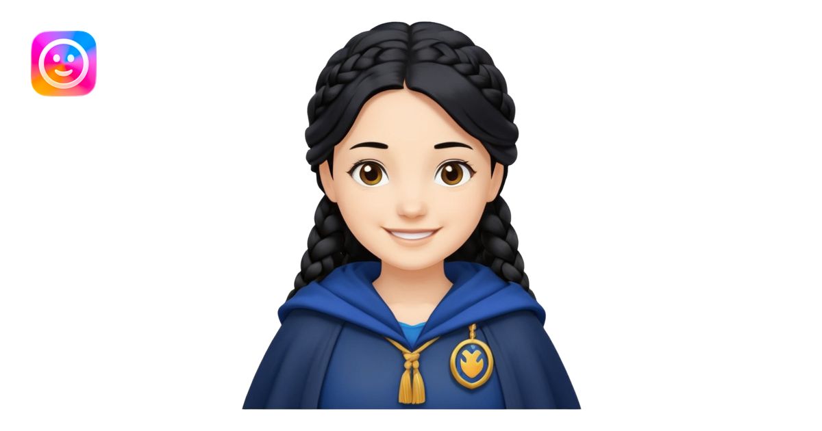 braid black hair, white girl, dark blue cloak, happy smile emoji | AI ...